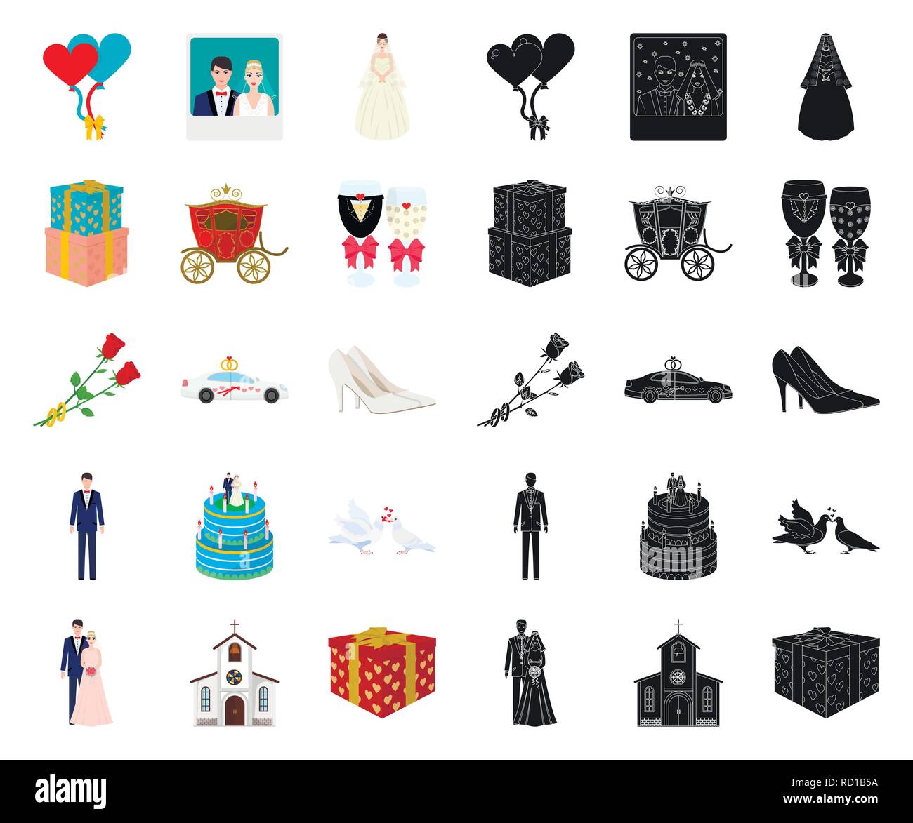 Wedding and Attributes cartoon,black icons in set collection for design ...