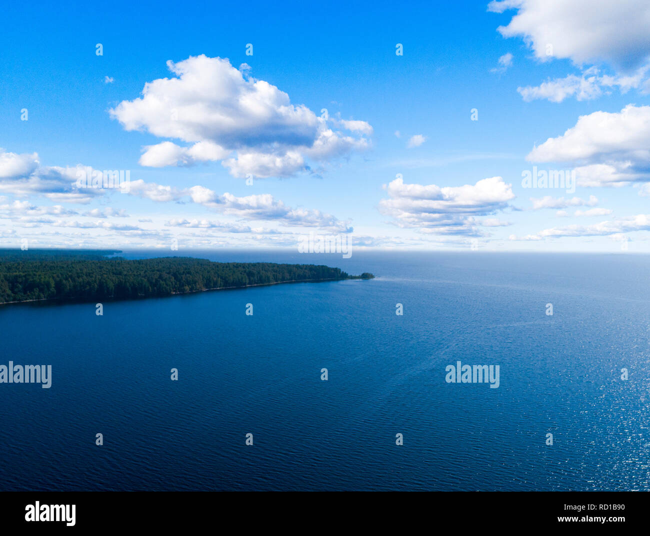 Aerial view of seashore with beach, lagoons. Coastline with sand and ...
