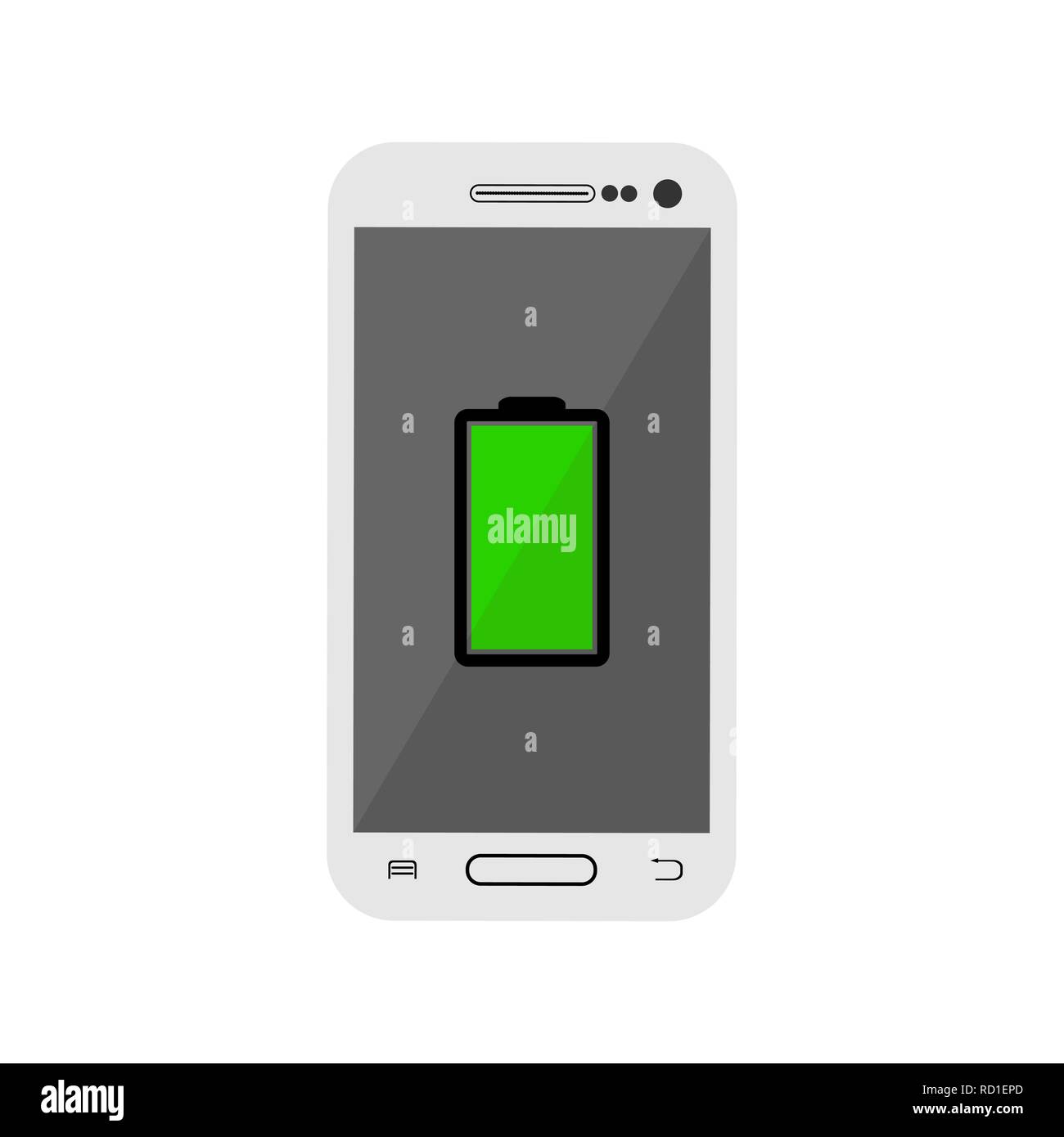screen of the smartphone shows a battery with a fully charged battery ...