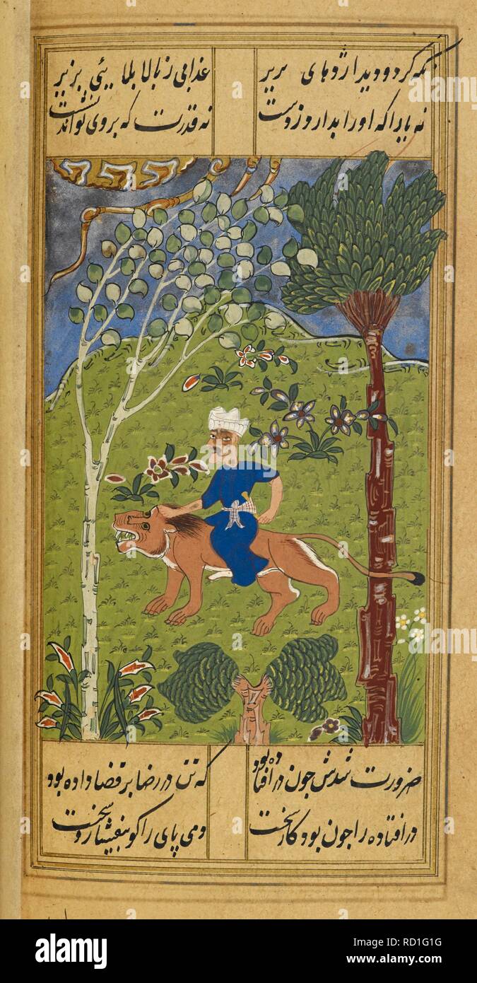 The robber Salâ€˜uk riding on a lionâ€™s back to escape his pursuers ...