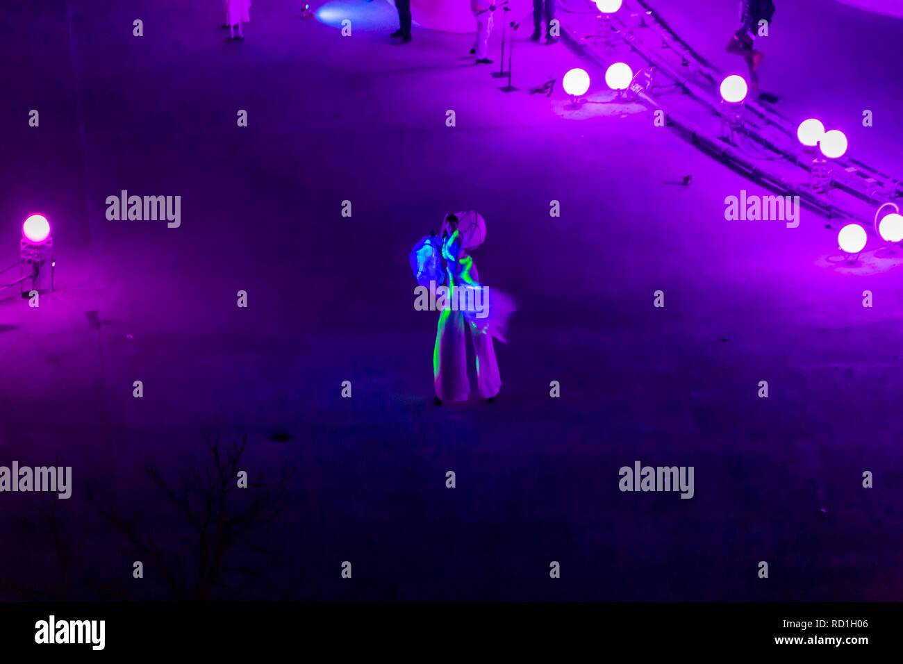 PLOVDIV, BULGARIA - JANUARY 12, 2019 - Fire show at opening event of ...