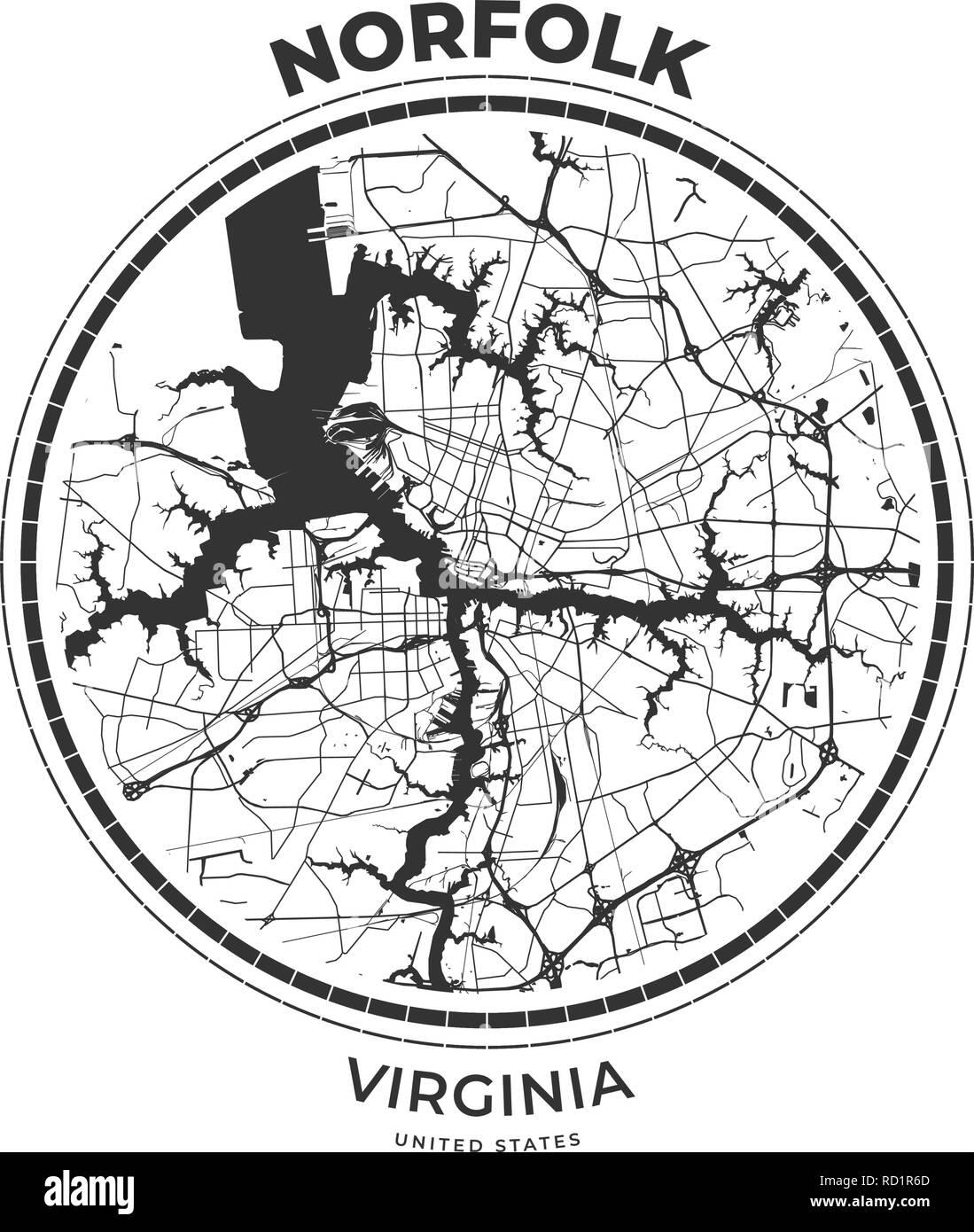 T-shirt map badge of Norfolk, Virginia. Tee shirt print typography ...