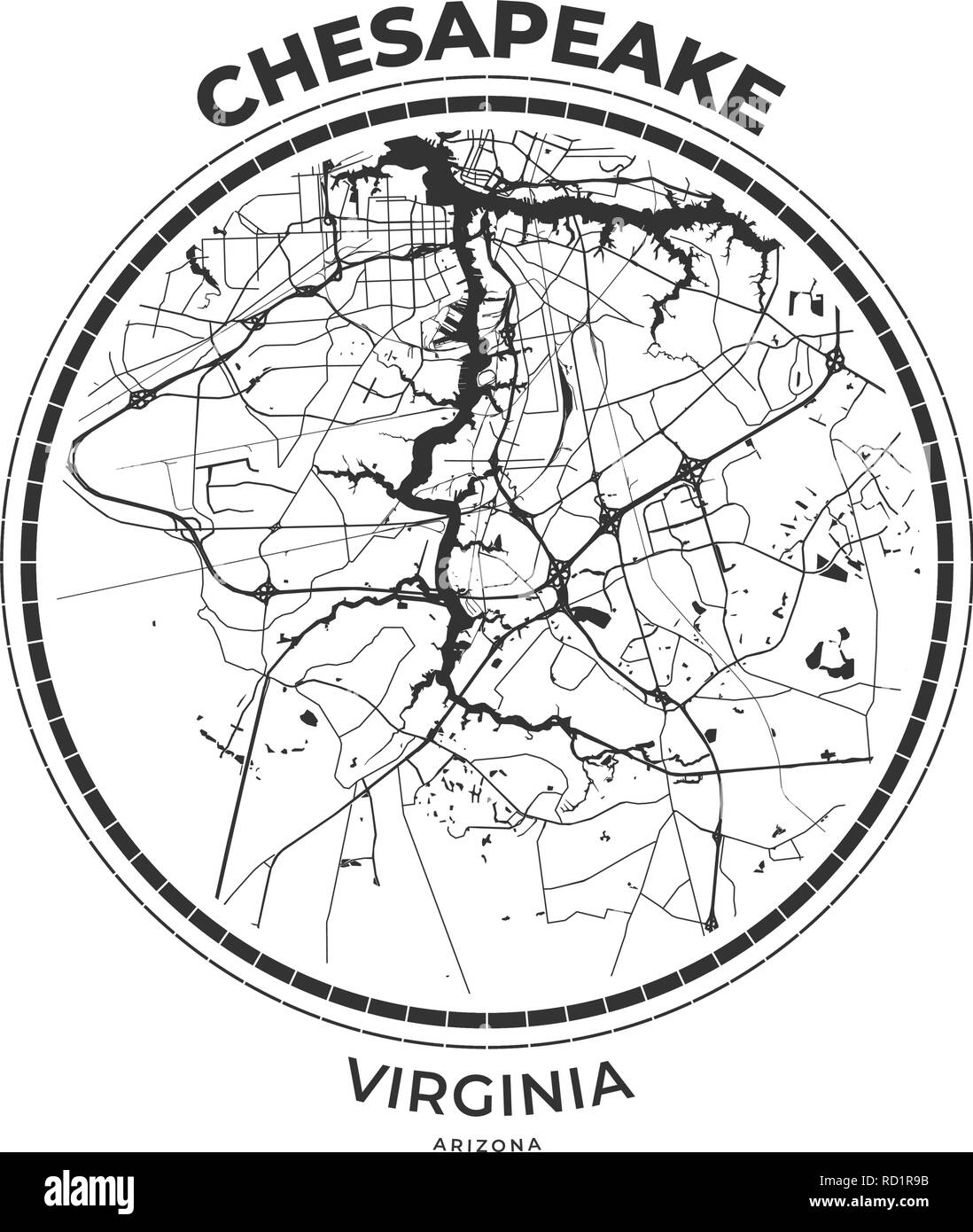 T-shirt map badge of Chesapeake, Virginia. Tee shirt print typography ...