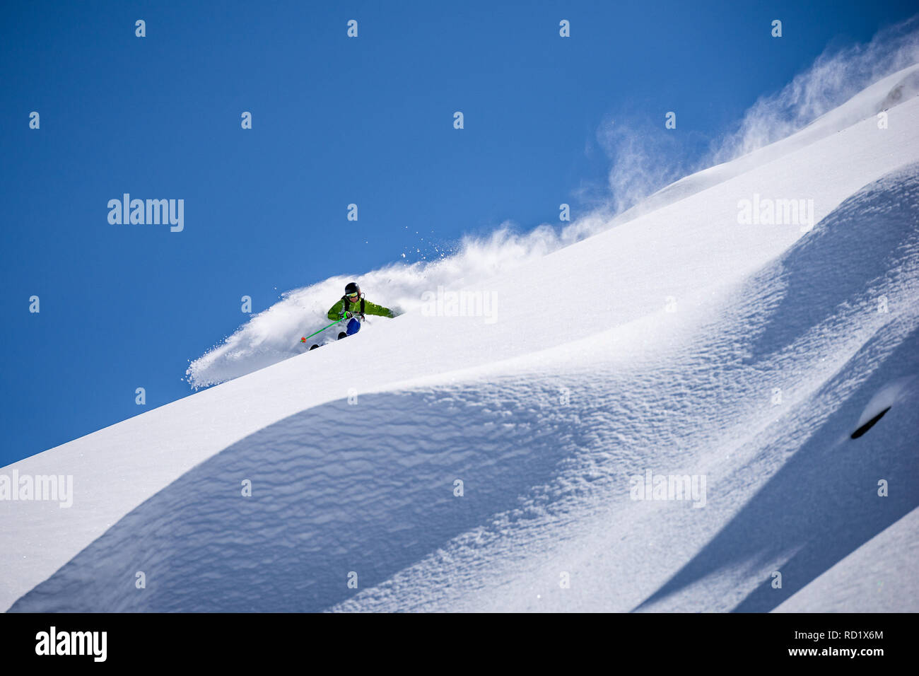 Skier fresh snow looking down hi-res stock photography and images - Alamy