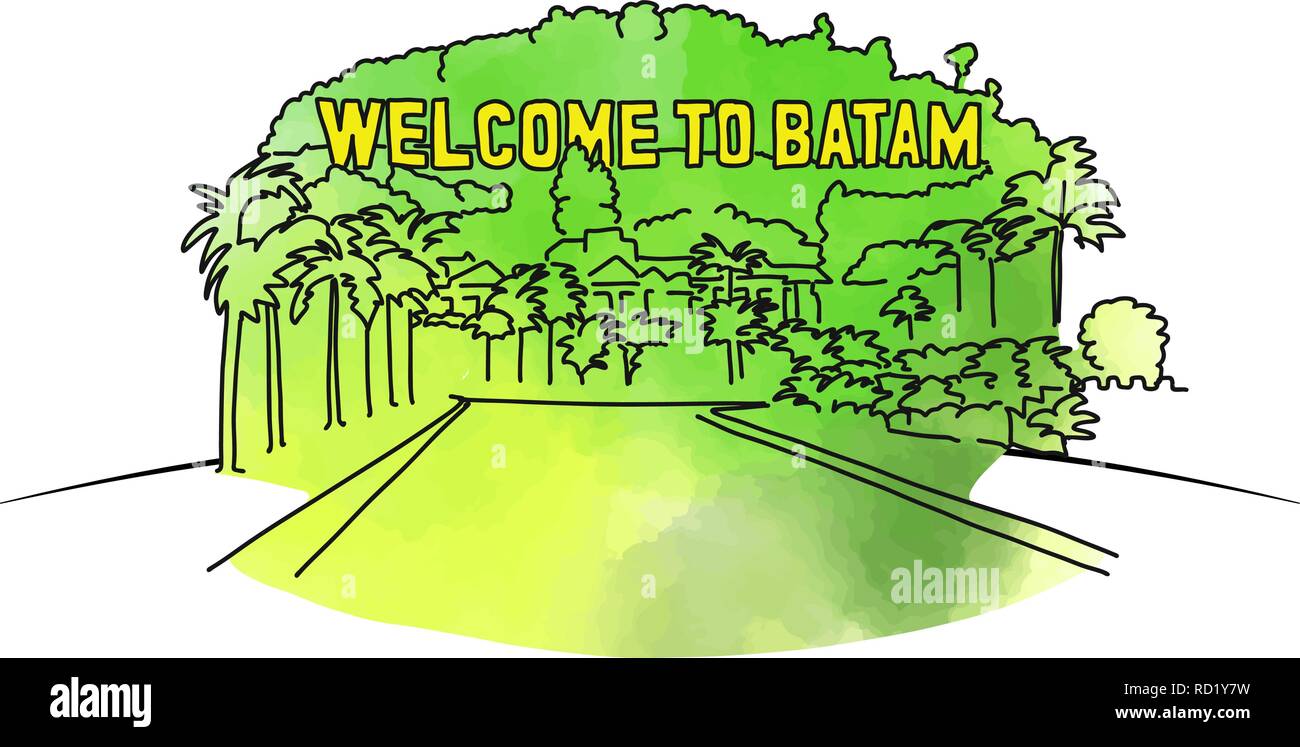 Welcome to Batam outline drawing. Hand-drawn vector illustration ...