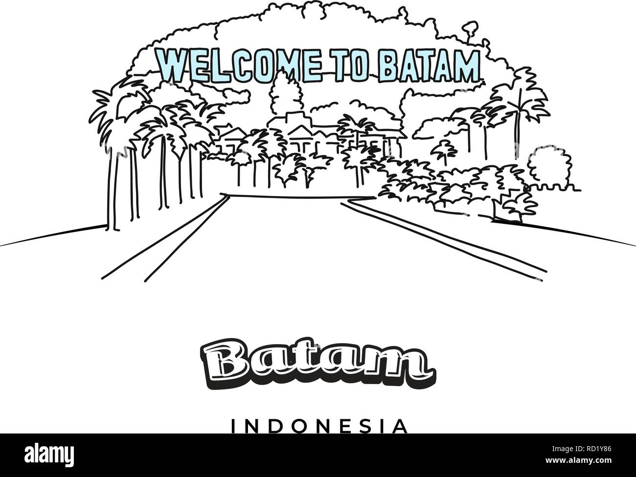 Batam greeting card design. Hand-drawn vector illustration. Famous ...