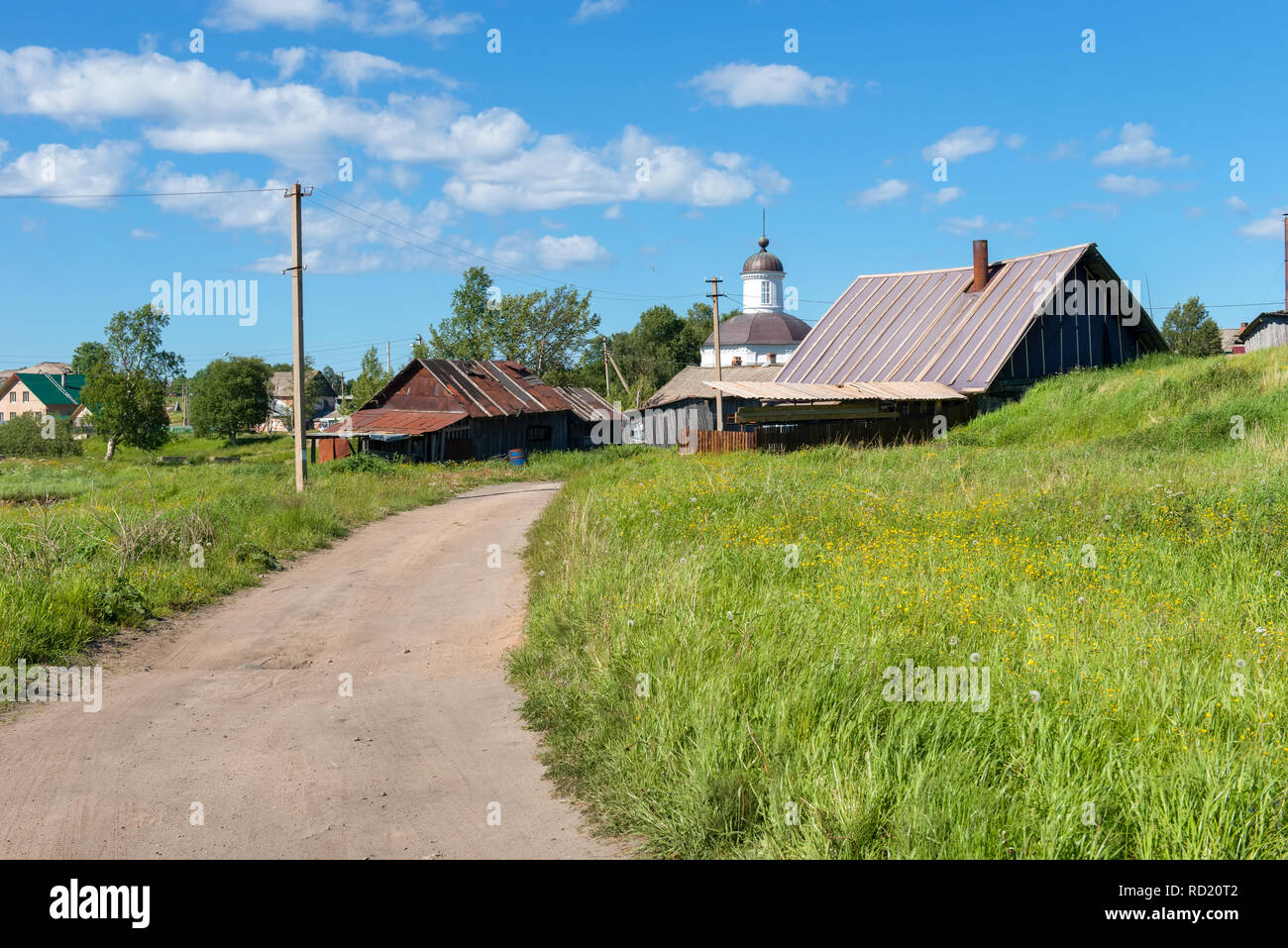 ISLAND SOLOVKI, RUSSIA - JUNE 26, 2018: View of houses in the village ...