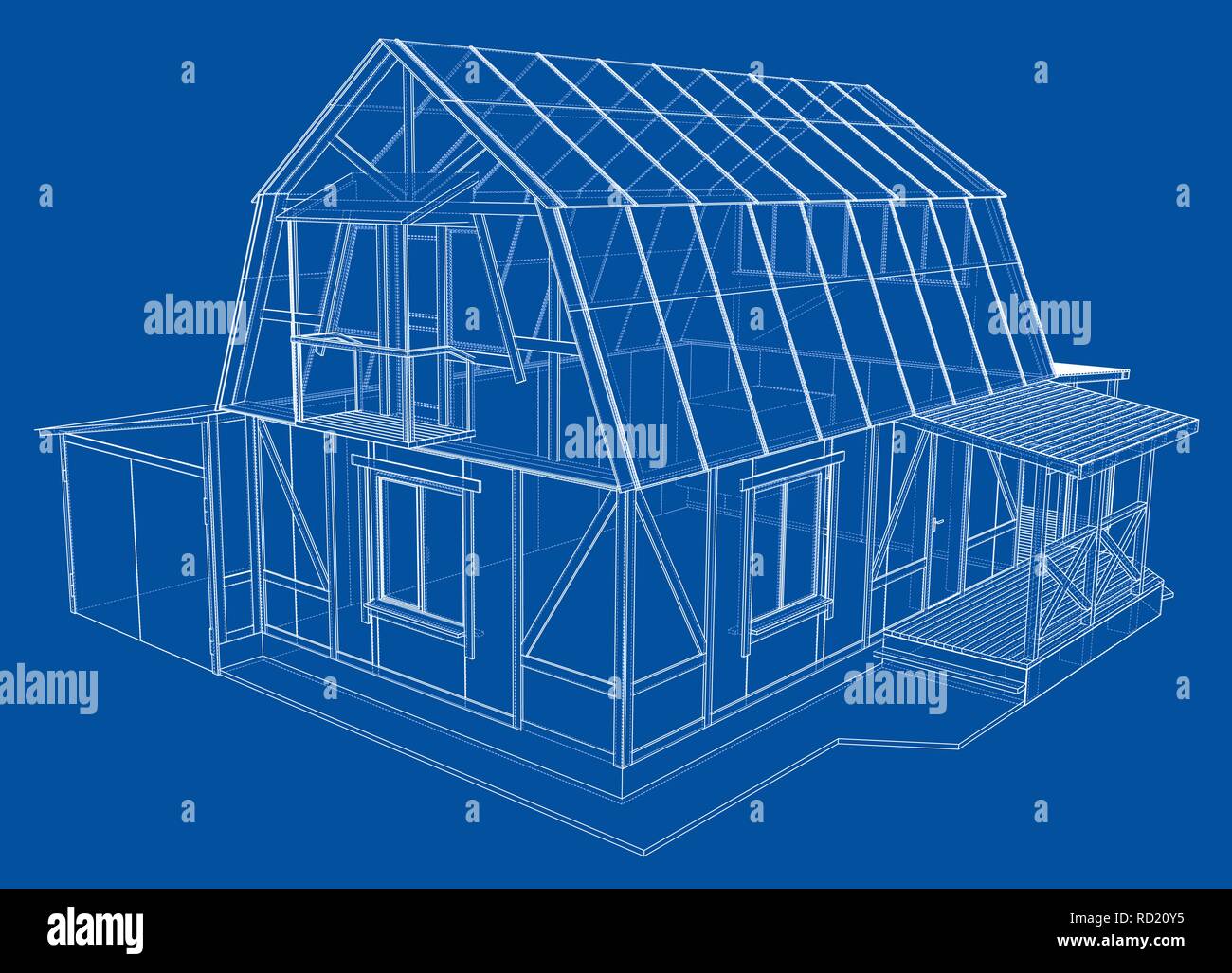 3D rendering of house wireframe structure Stock Vector Image & Art - Alamy