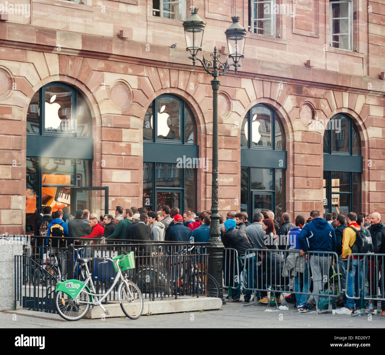 STRASBOURG, FRANCE - SEP, 19 2014: Crowd in line queue in front of ...
