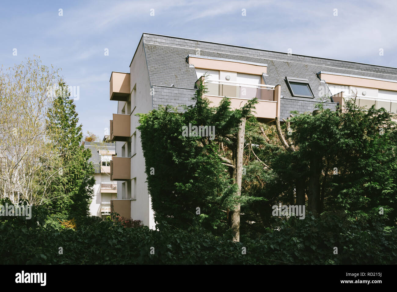 Typical French apartment buildings on a warm spring day in French city ...
