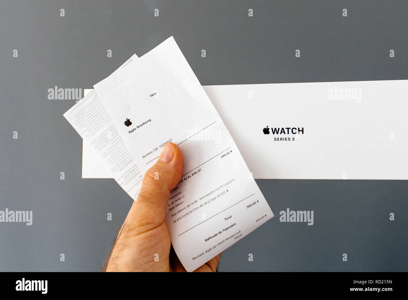 PARIS, FRANCE - APR 15, 2018: Point of view at Apple Watch wearable ...