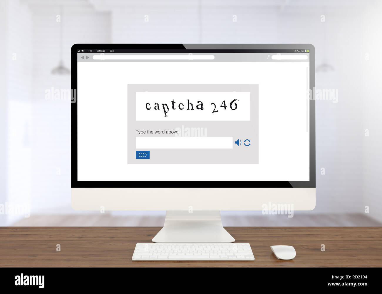 3d rendering captcha screen computer on desktop Stock Photo - Alamy