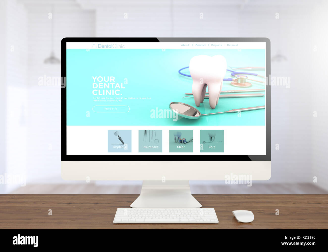 3d rendering dental clinic websitescreen computer on desktop Stock ...