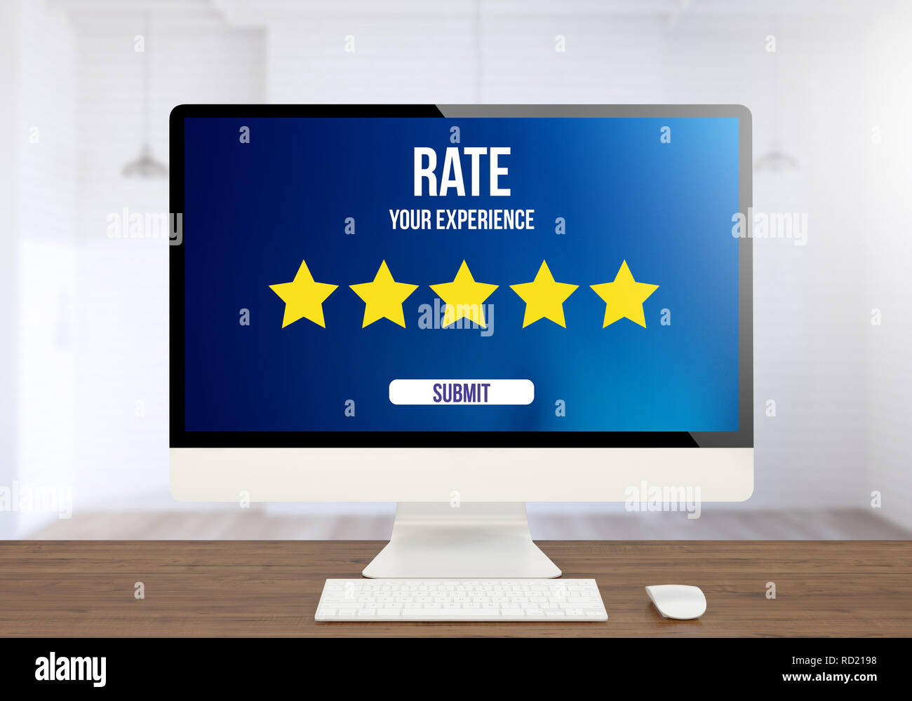 3d rendering rating screen computer on desktop Stock Photo - Alamy