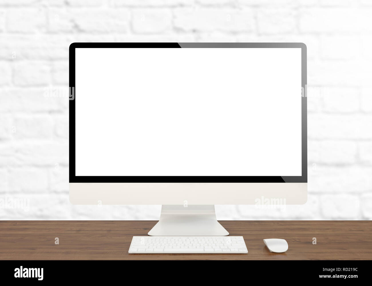 3d rendering of blank screen computer on desktop Stock Photo - Alamy