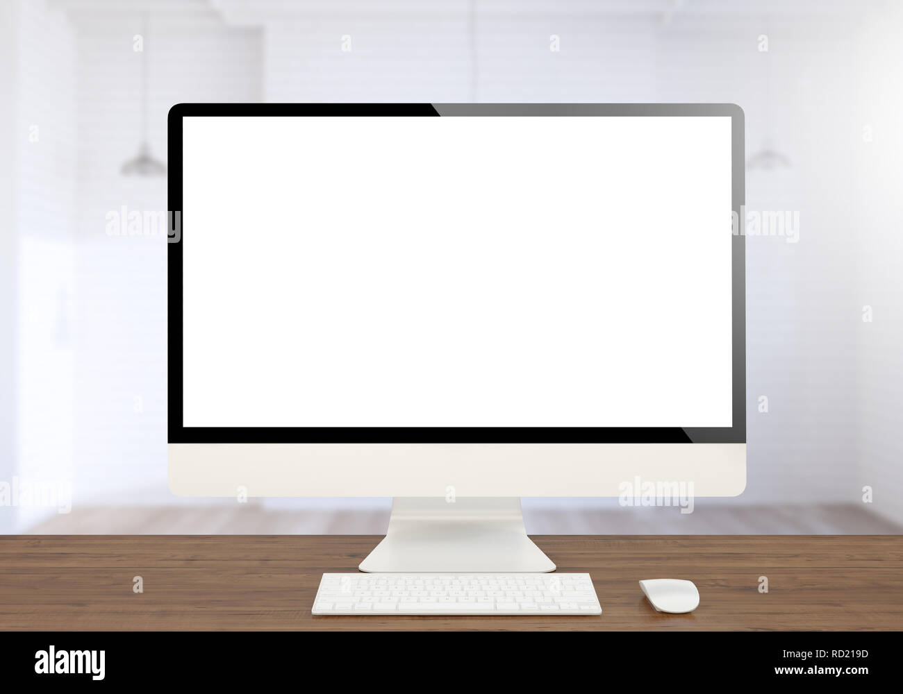 3d rendering of blank screen computer on desktop Stock Photo - Alamy