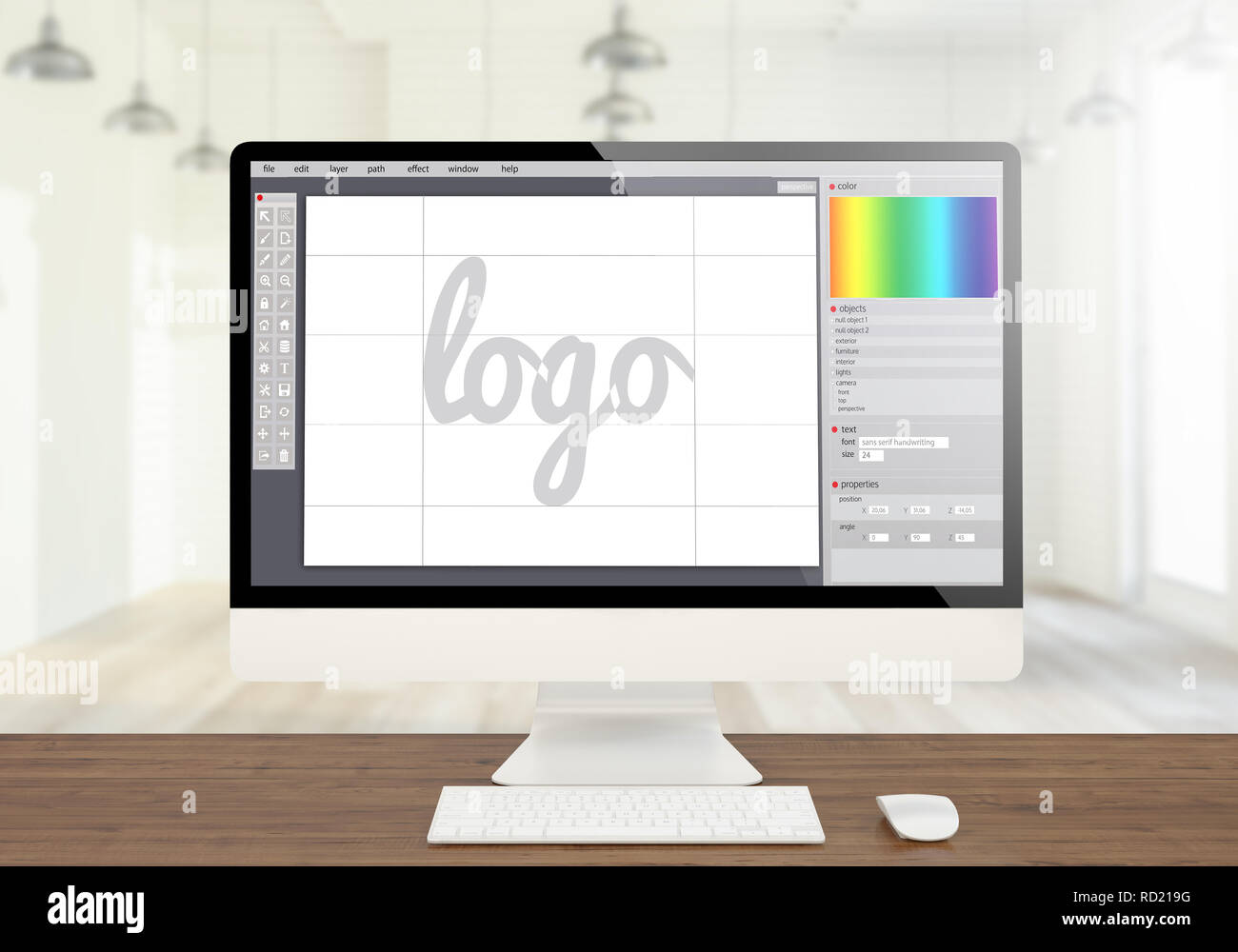 3d rendering of logo graphic design screen computer on desktop Stock ...