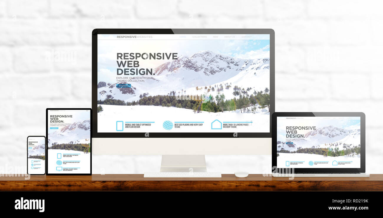 responsive devices showing website 3d rendering Stock Photo - Alamy