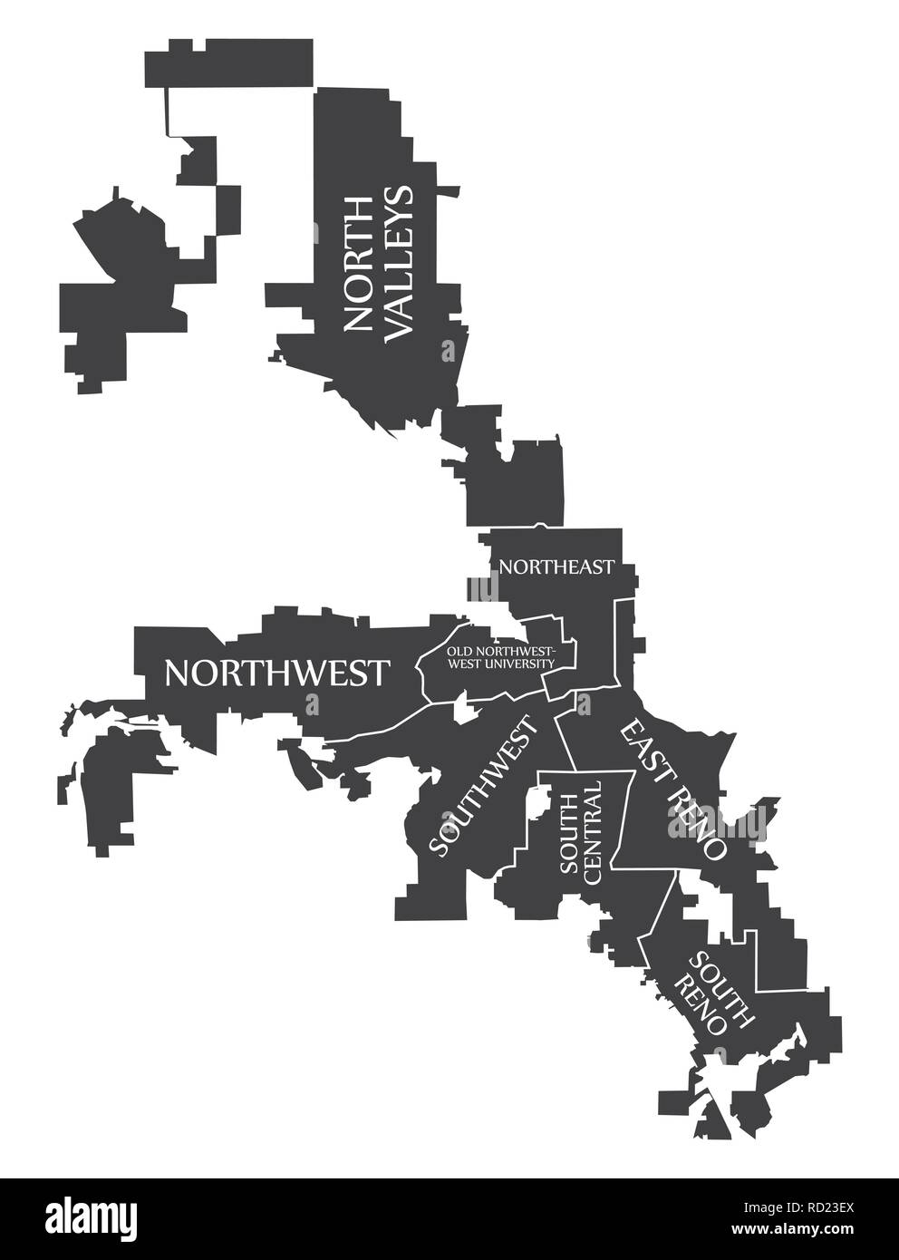 Reno Nevada City Map USA labelled black illustration Stock Vector Image ...