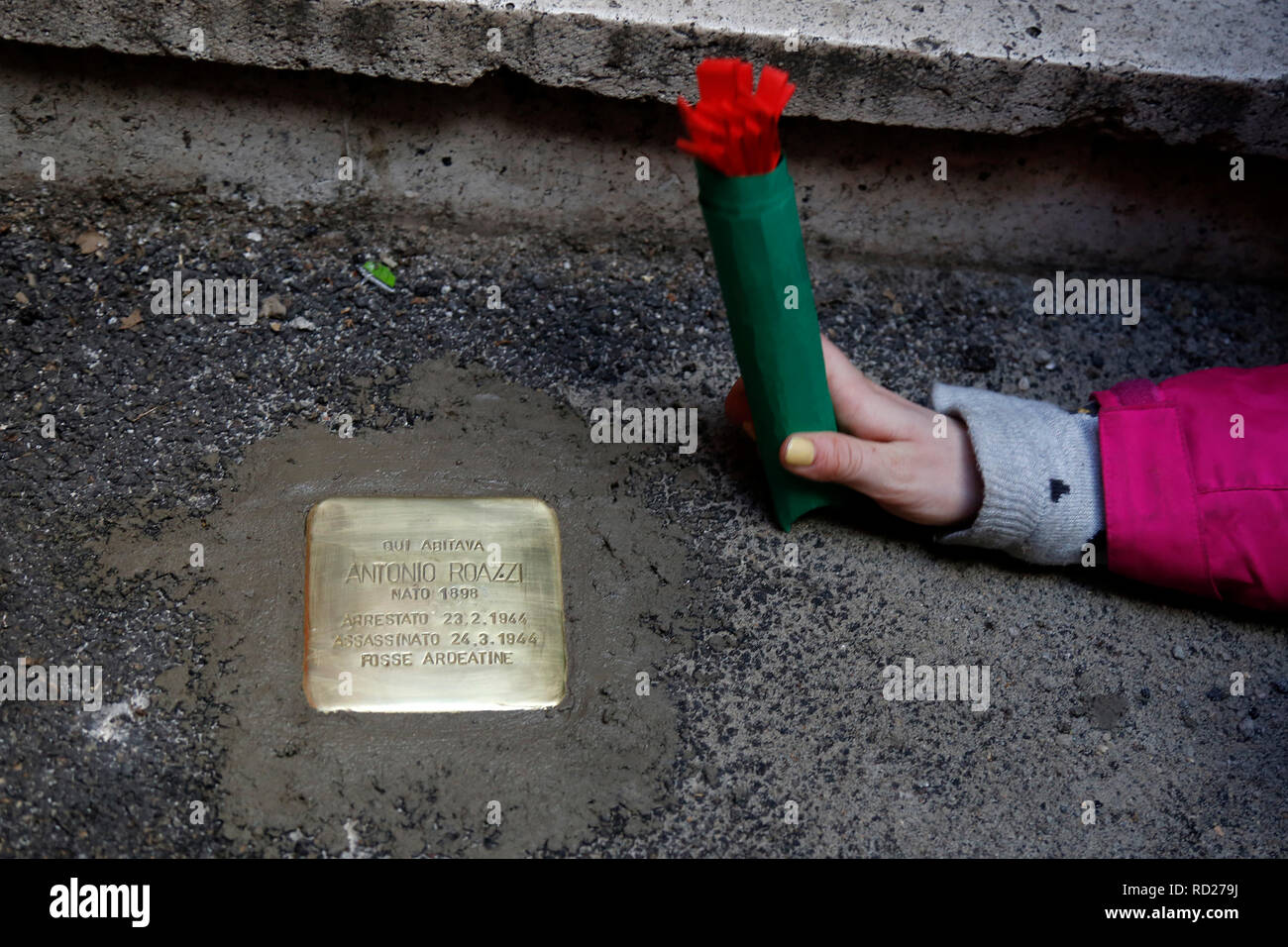 Rome January 16th 2019. Placing of a stumbling block in memory of ...