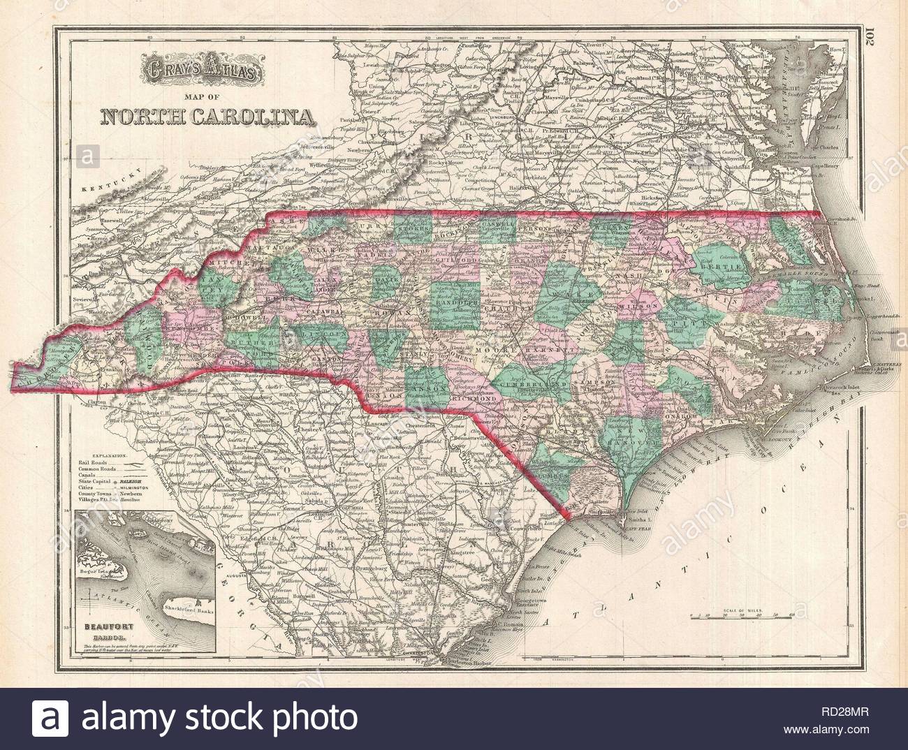 Vintage Map Of North Carolina Stock Photos & Vintage Map Of North ...