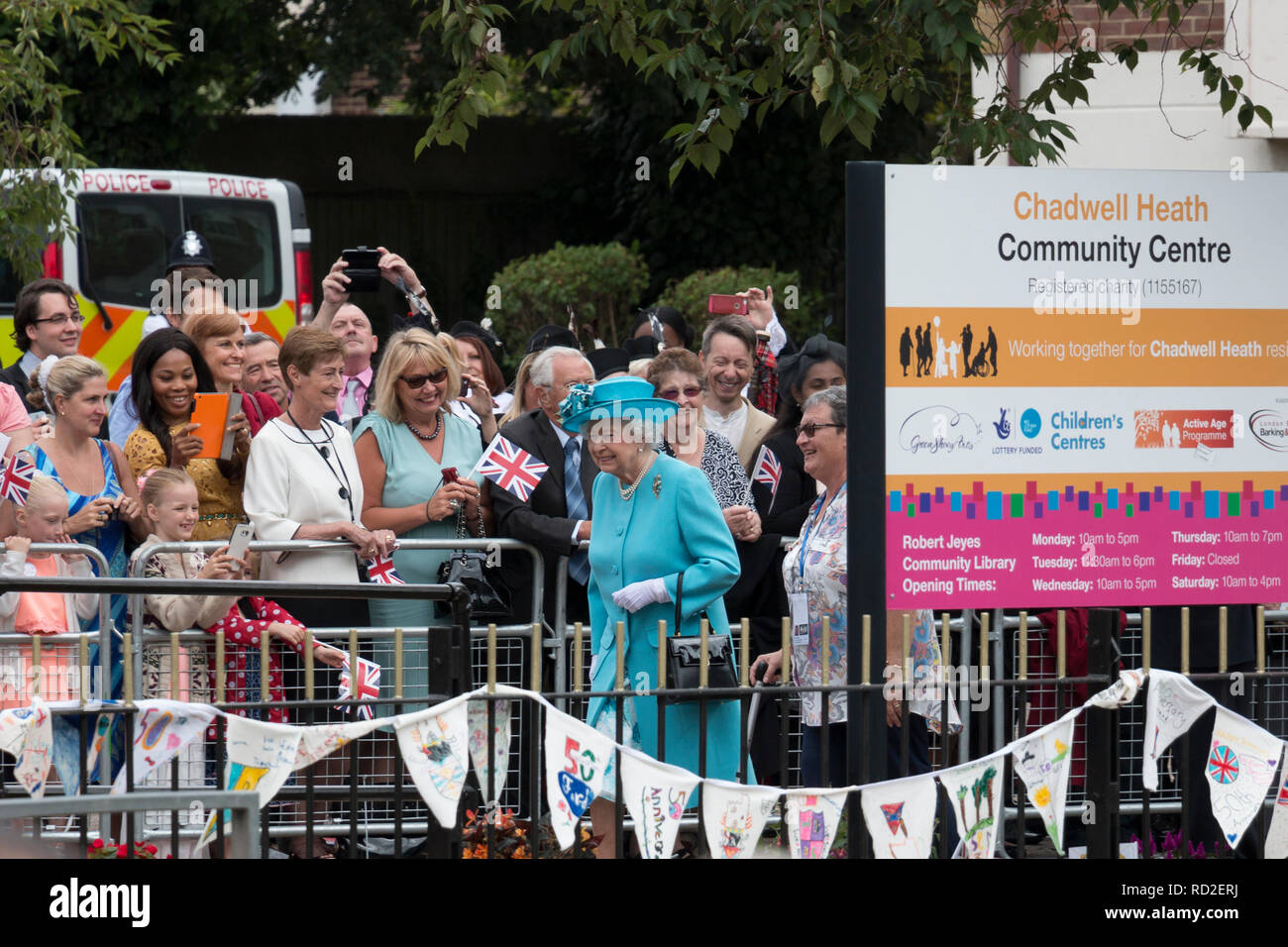 Elizabeth II queen of Britain visiting Chadwell Heath to celebrate 50th ...