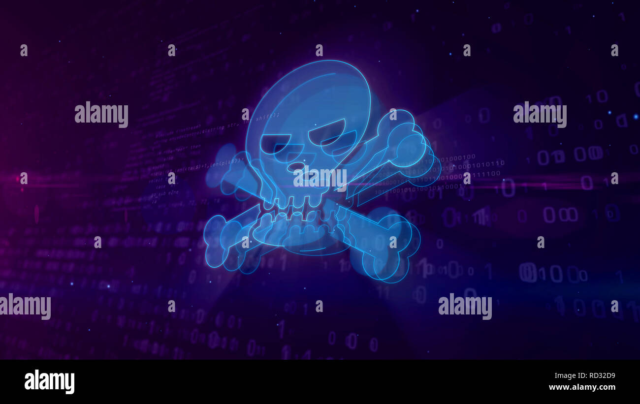 Cyber crime abstract concept. Shape and contour of skull icon on ...