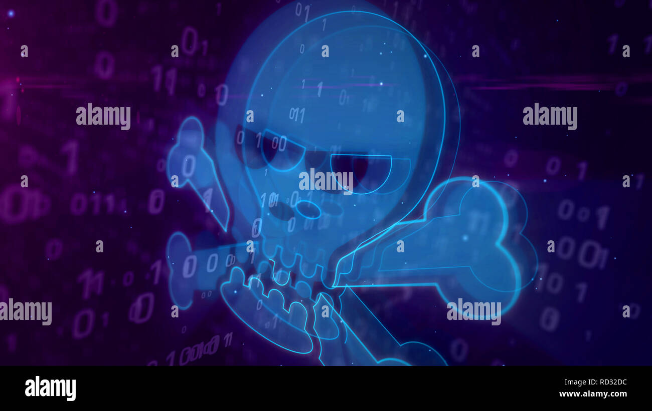 Cyber crime abstract concept. Shape and contour of skull icon on ...