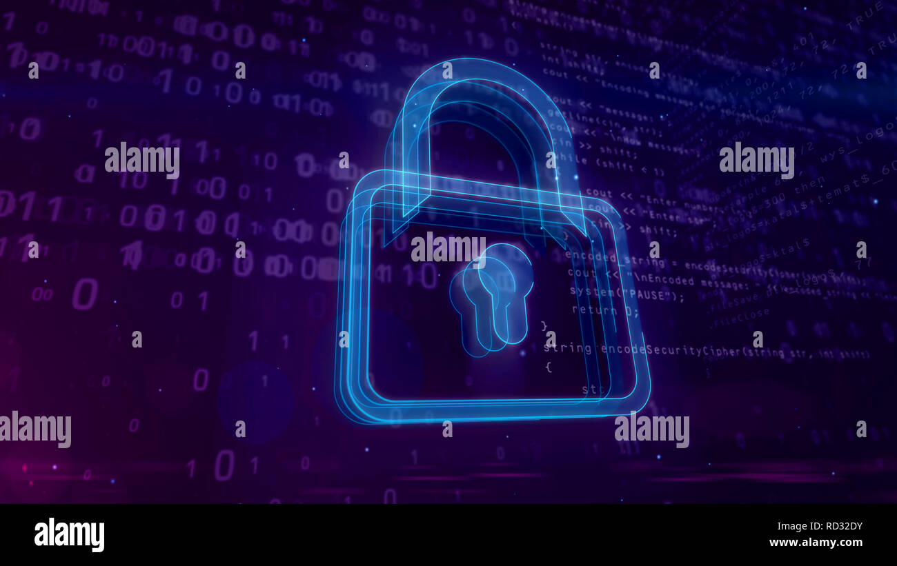 Cyber security abstract concept. 3D contour of padlock icon on digital ...