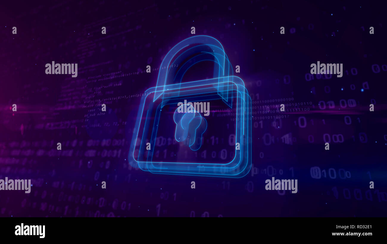 Cyber security abstract concept. 3D contour of padlock icon on digital ...