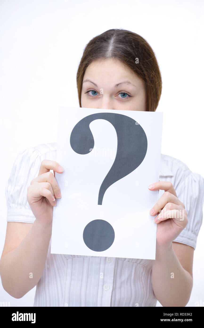 modern young woman showing a question mark. isolated on white Stock ...