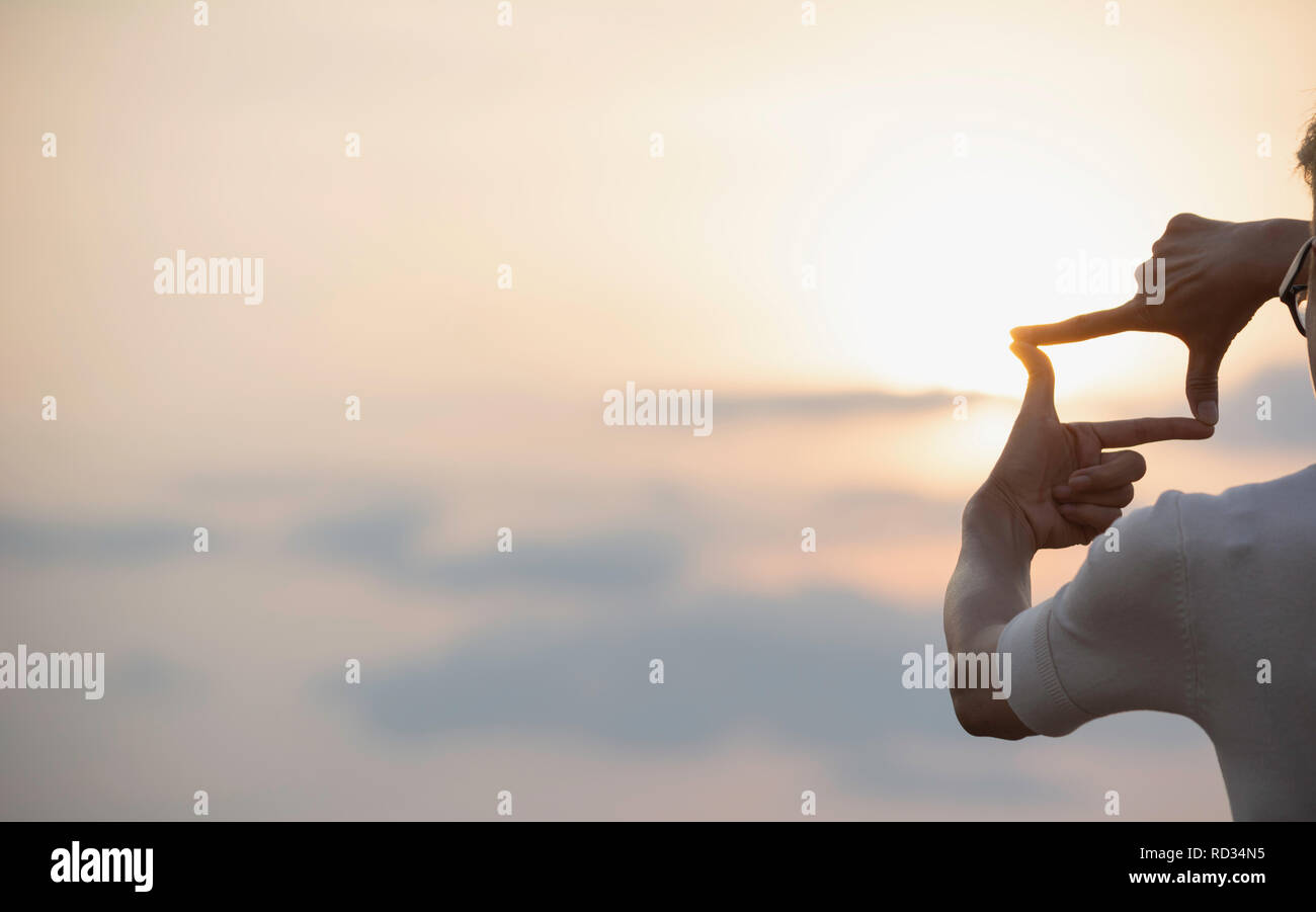 Woman making rectangle fingers hi-res stock photography and images - Alamy