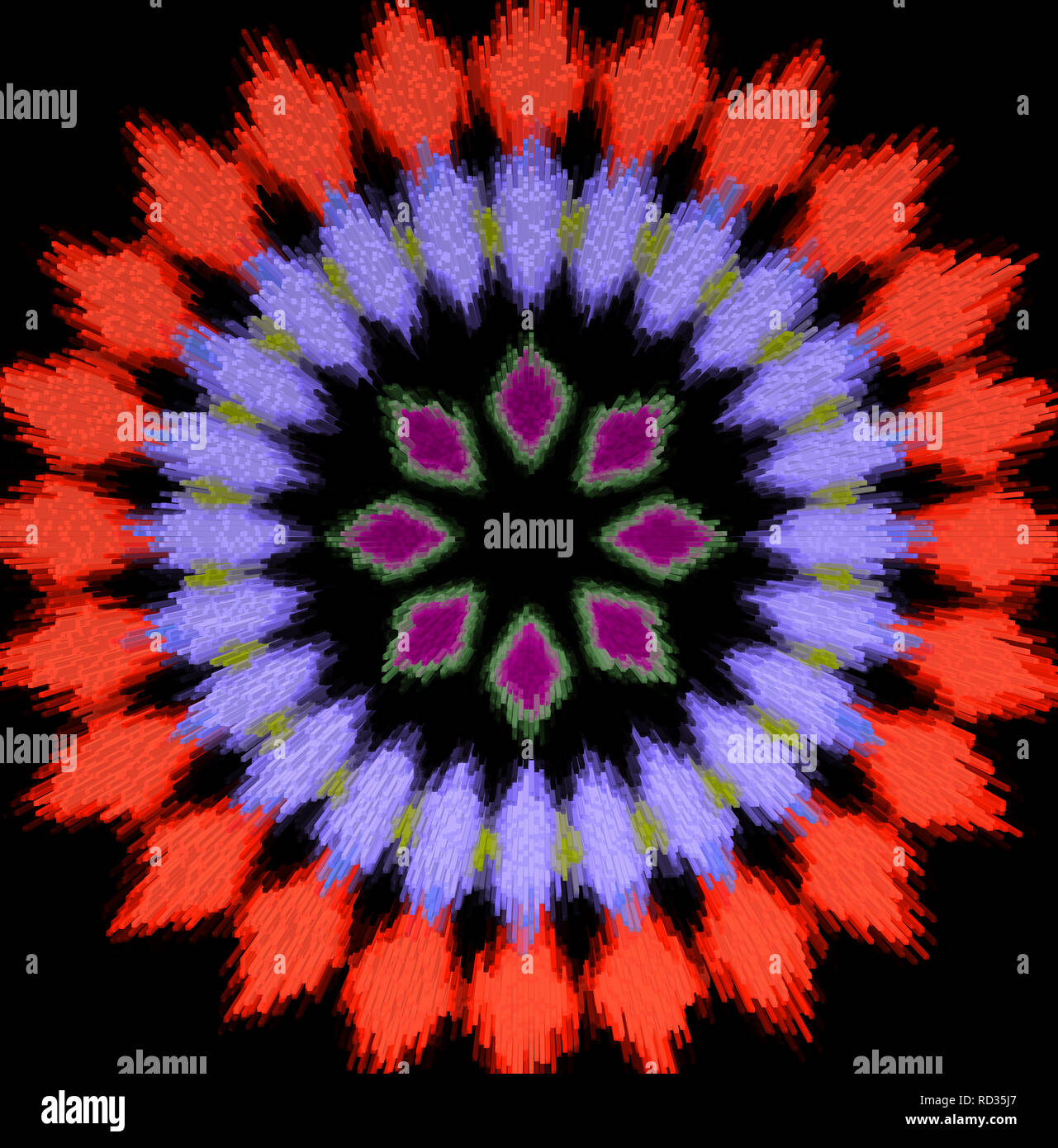 Abstract red and violet diamond radial pattern, black background Stock ...