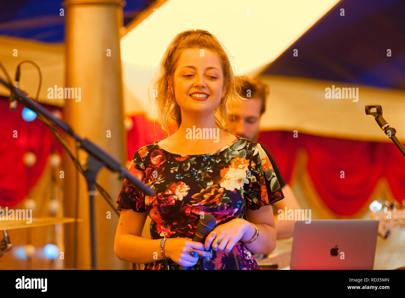 Singer performing on stage at a music festival Stock Photo - Alamy