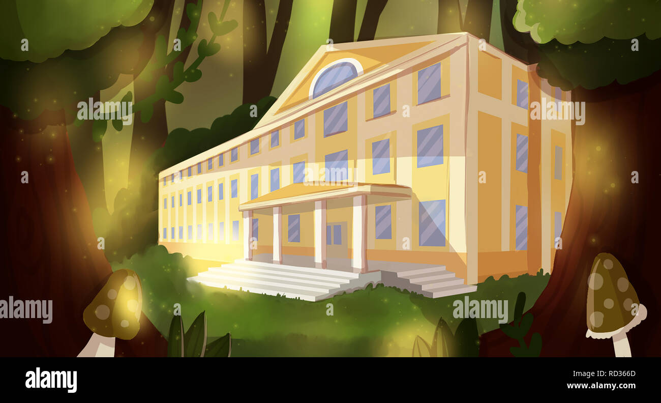 buildings in perspective with trees. Home, work office and building ...