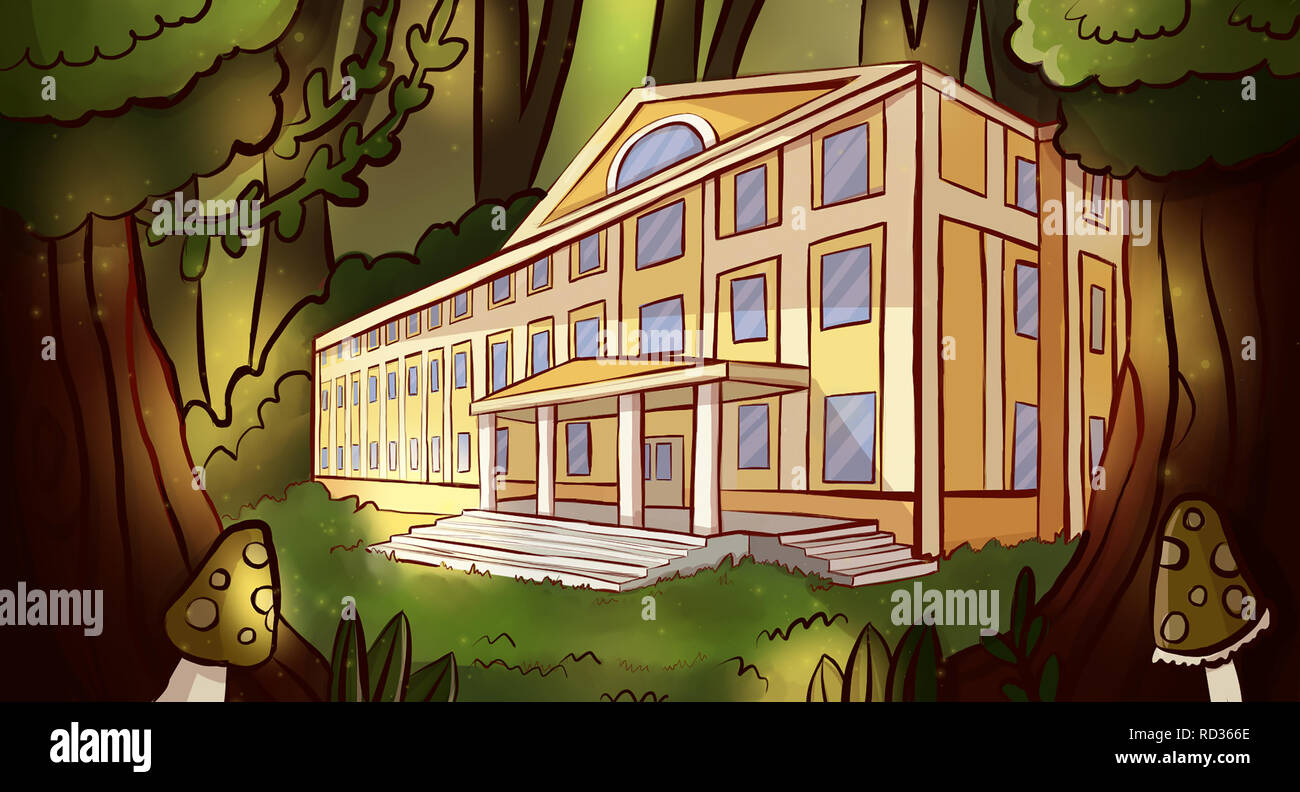 buildings in perspective with trees. Home, work office and building ...