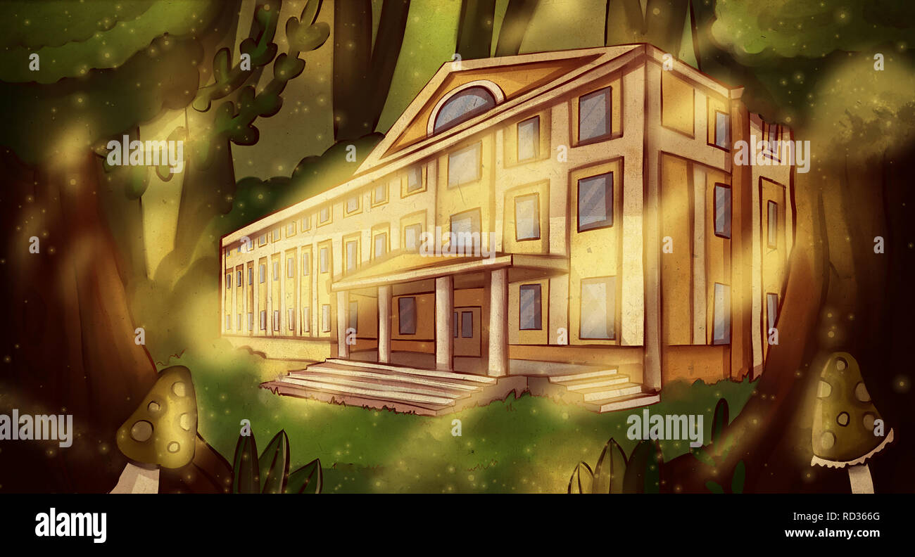 buildings in perspective with trees. Home, work office and building ...