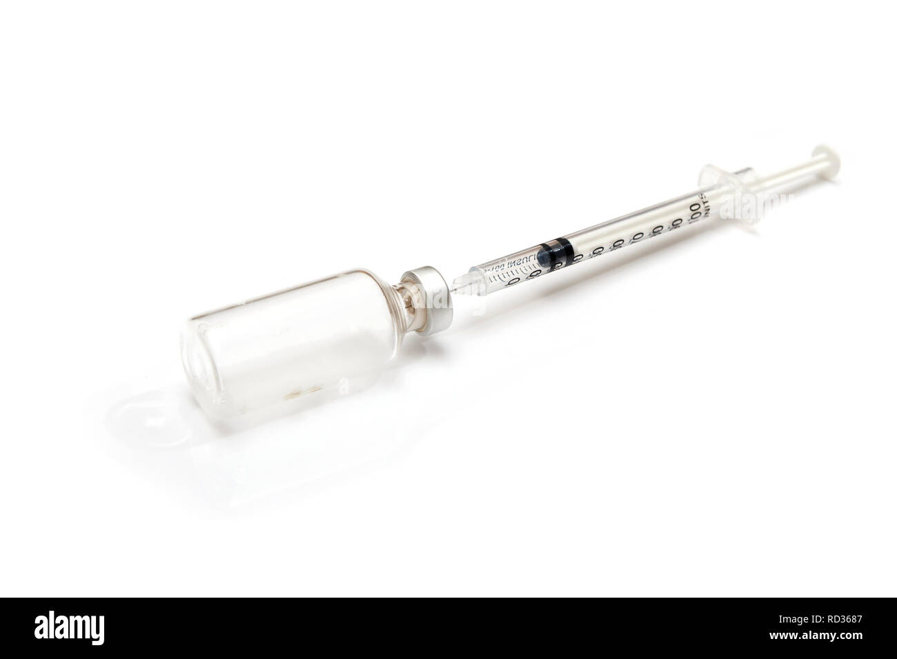Medical vials for injection with syringe isolated on white background ...