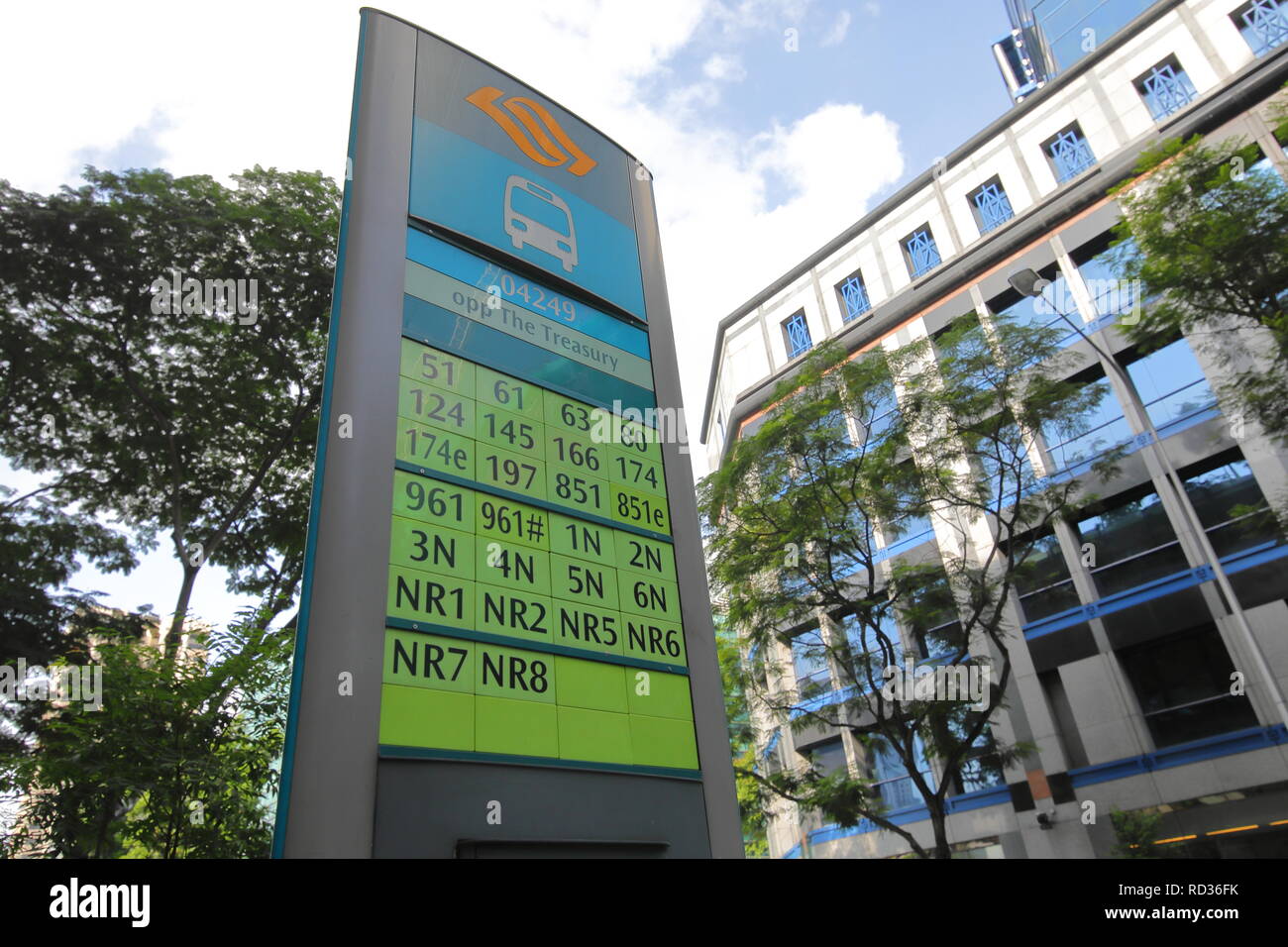 Singapore bus stop displays bus numbers for the bus stop in downtown ...