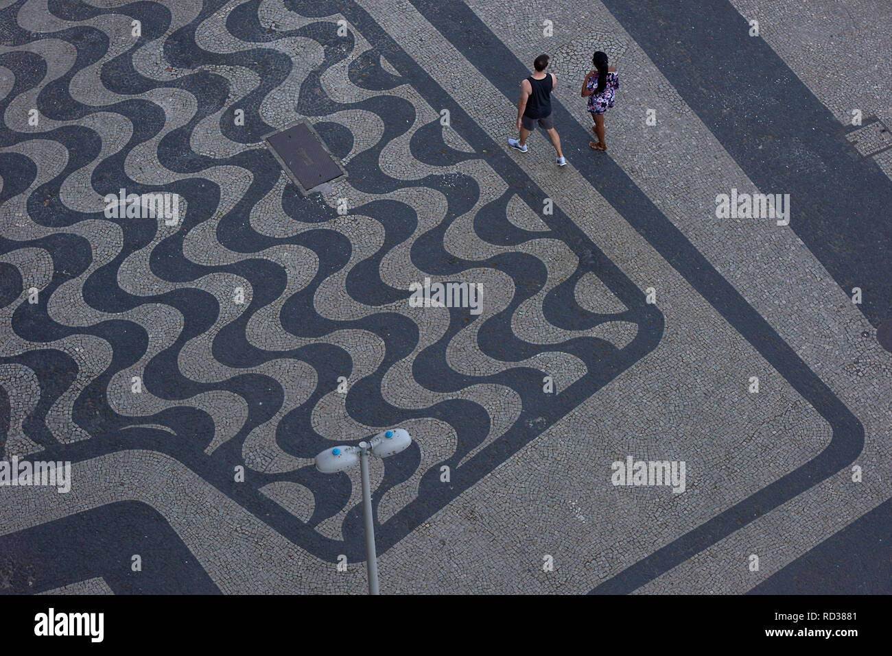 High angle view of the designed pavement at Copacabana beach bouldevard ...