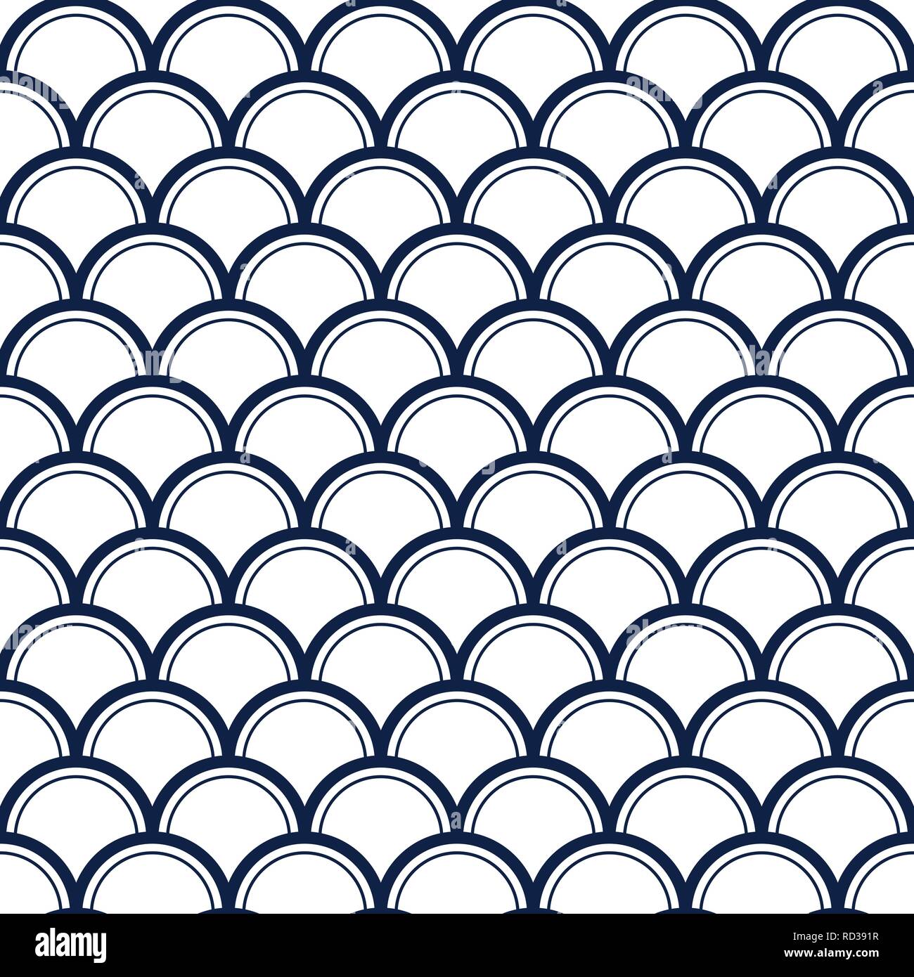 Vector Japanese waves on blue background repeat seamless pattern Stock ...