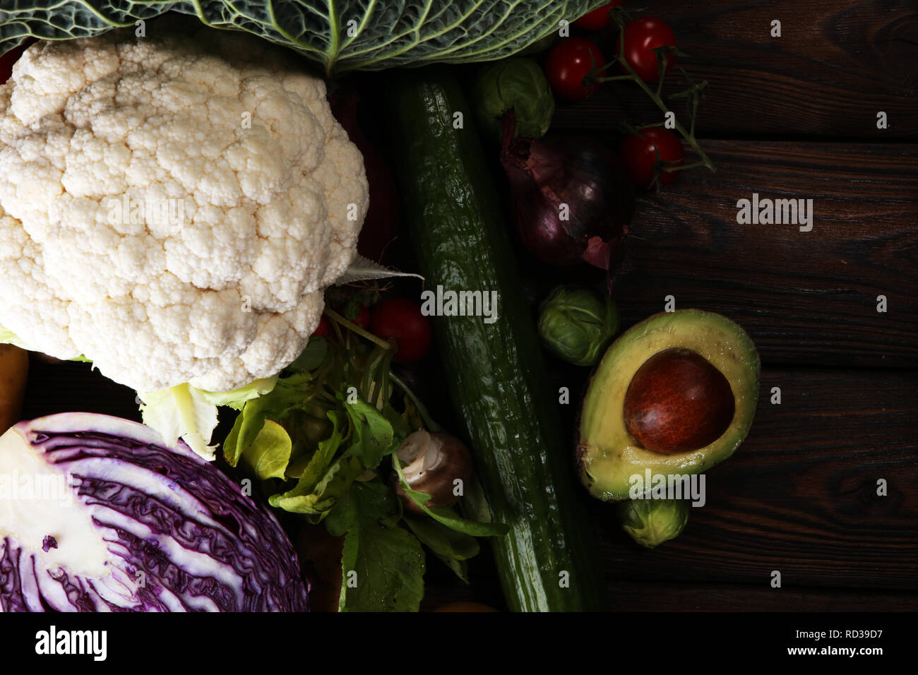 Composition with variety of raw organic vegetables and fruits. Balanced ...