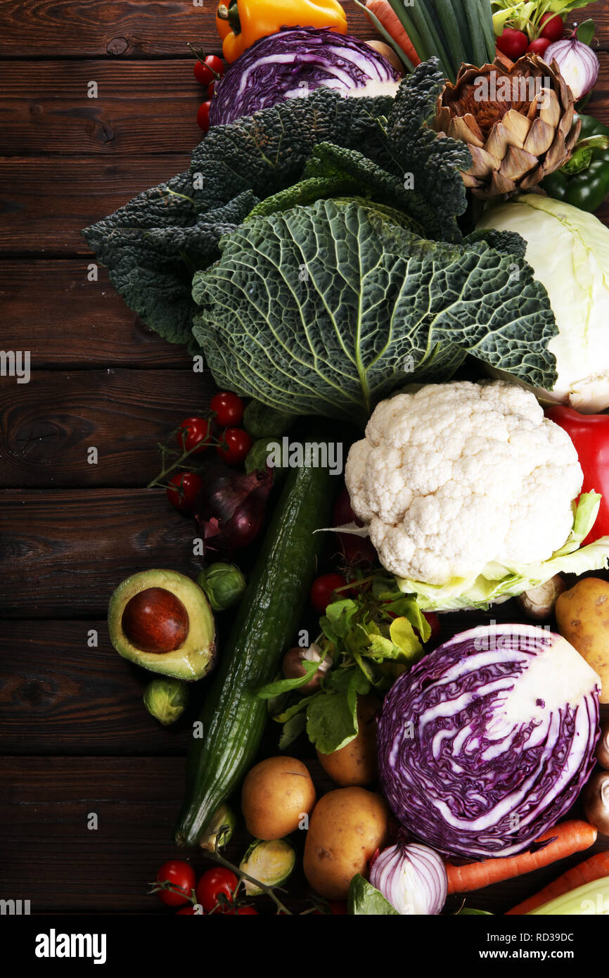 Composition with variety of raw organic vegetables and fruits. Balanced ...