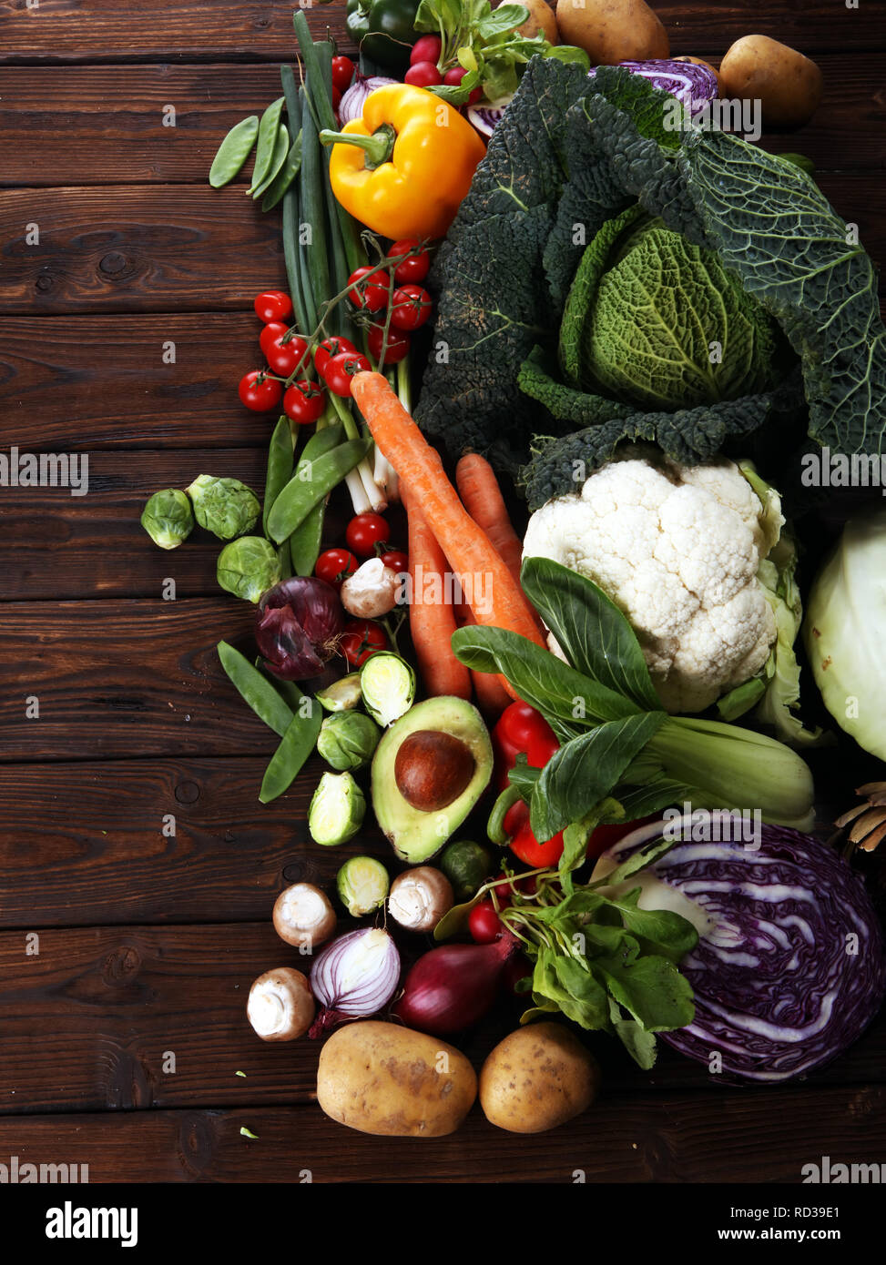 Composition with variety of raw organic vegetables and fruits. Balanced ...
