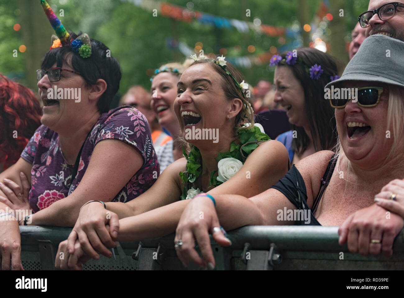 Crowd watching a band at the Bearded Theory music festival Stock Photo ...