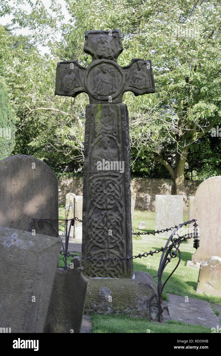 Saxon cross in Eyam church yard, Derbyshire England UK grade 1 listed ...