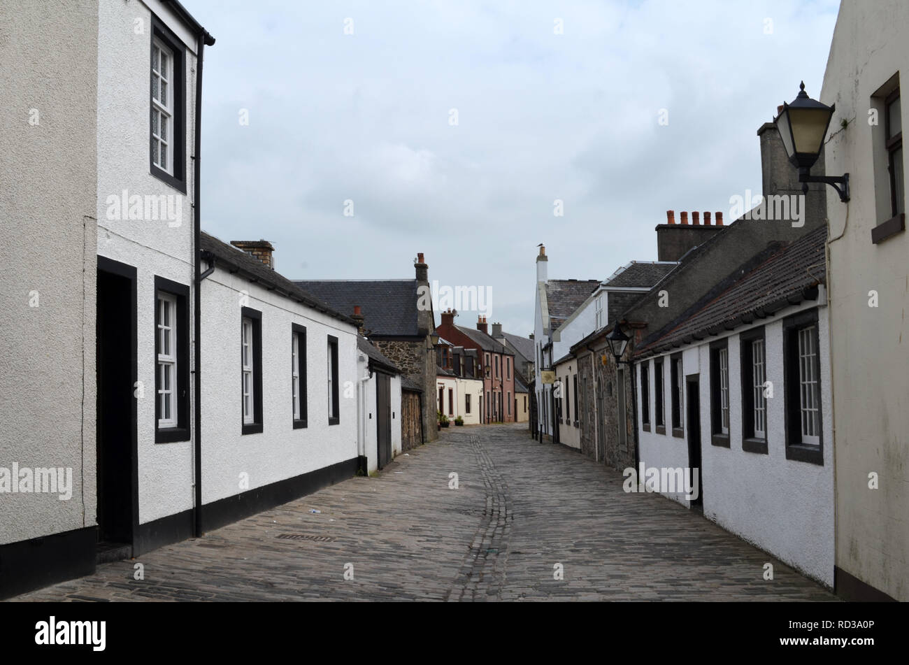 Glasgow Vennel in Irvine, Scotland with a quaint cobbled street. The ...