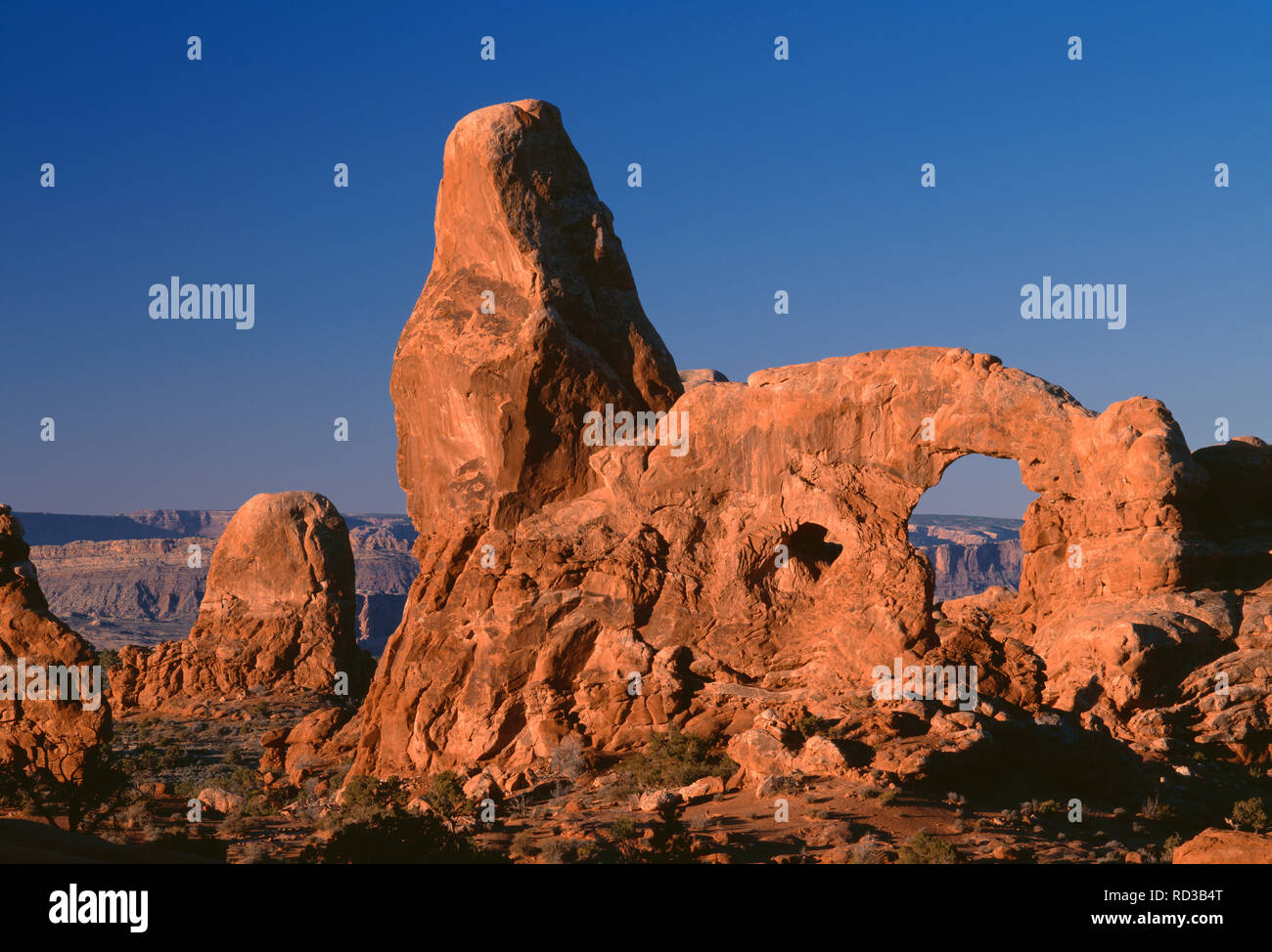 USA, Utah, Arches National Park, Turret Arch is formed by water and ...
