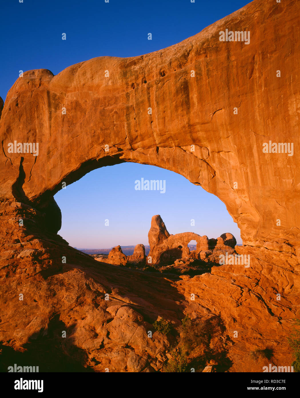 USA, Utah, Arches National Park, Distant Turret Arch as seen through ...
