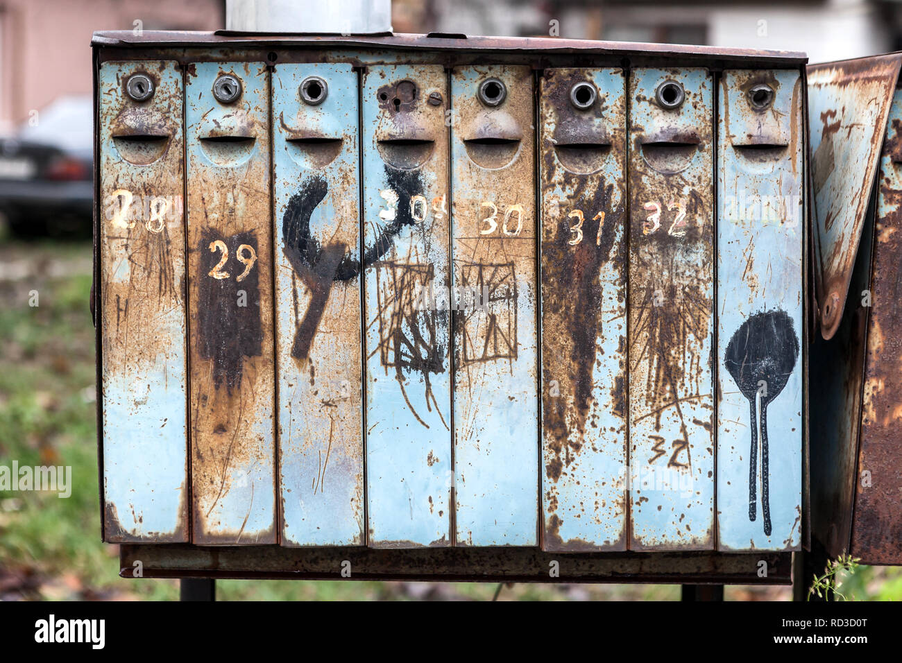 Close up of old vintage mail boxes Stock Photo - Alamy